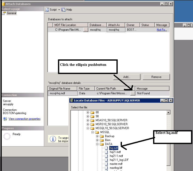 Standard Single-User Installation: Attach the Microsoft SQL Database