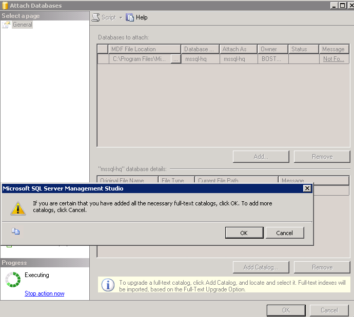 Standard Single-User Installation: Attach the Microsoft SQL Database