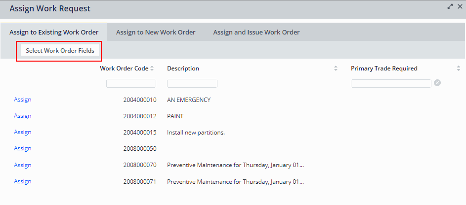 Assigning Work Requests to Work Orders