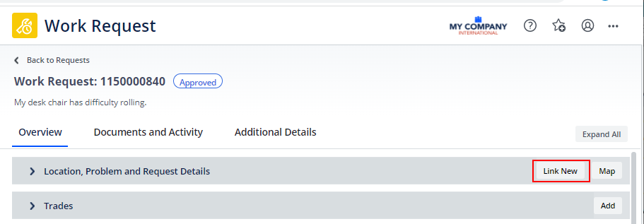 Creating a New Work Request by Copying and Linking