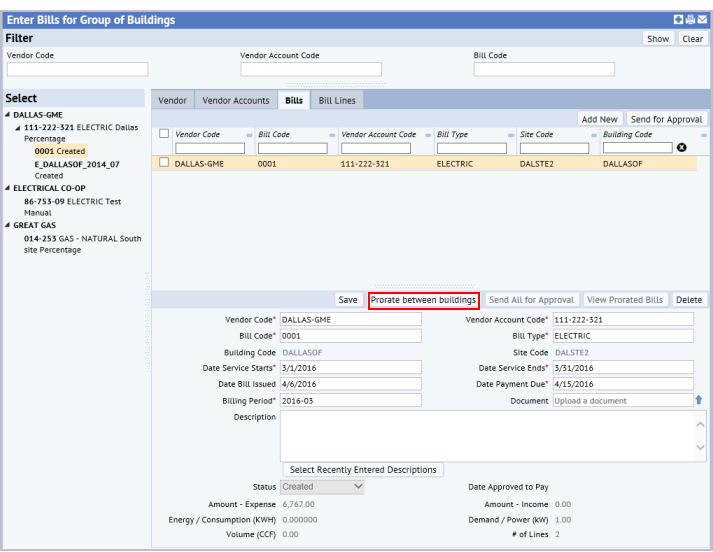 Enter Bills for a Group of Buildings