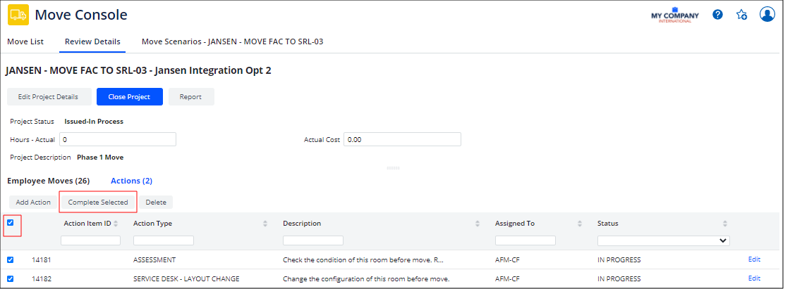 Complete and Close a Move Order