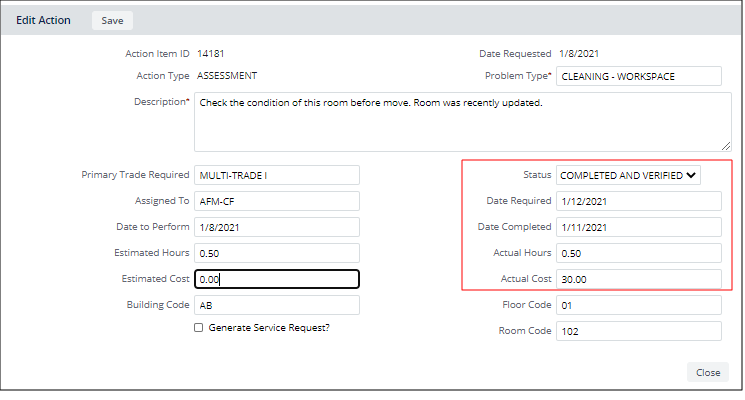 Complete and Close a Move Order