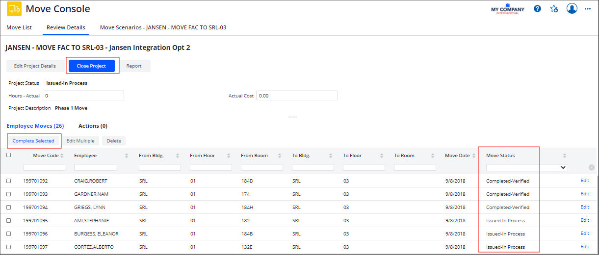 Complete and Close a Move Order