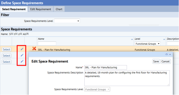Edit the Properties of a Space Requirement