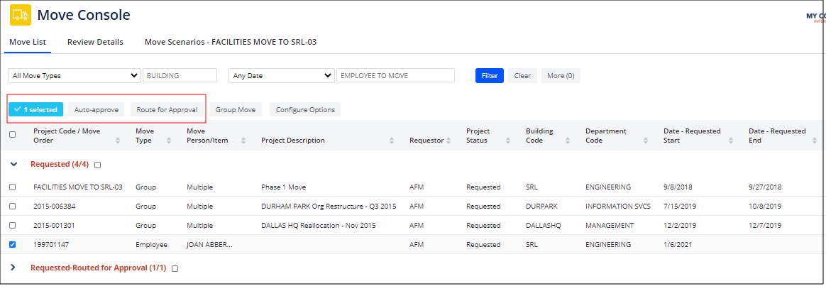 Route a Move for Approval