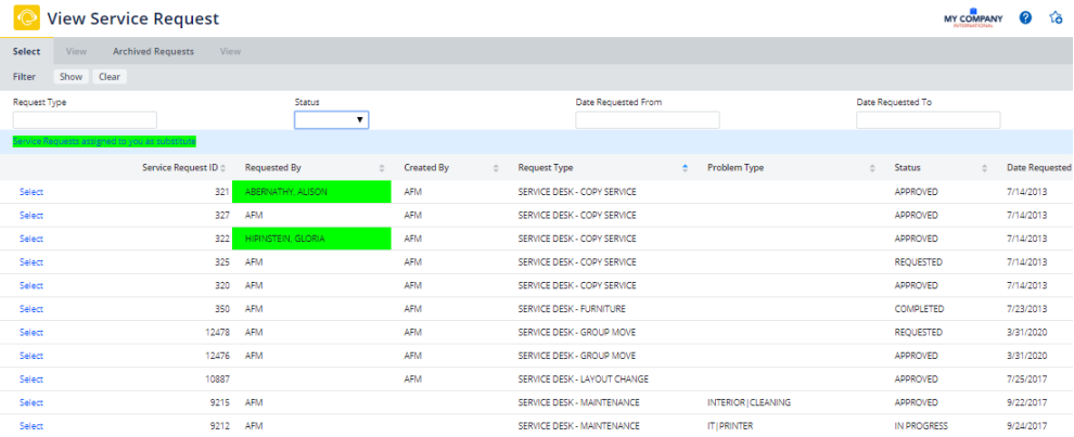 Checking on a Service Request