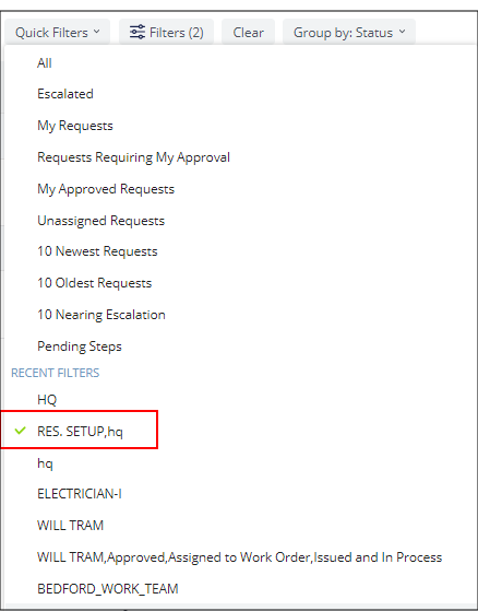 Search for Work Requests