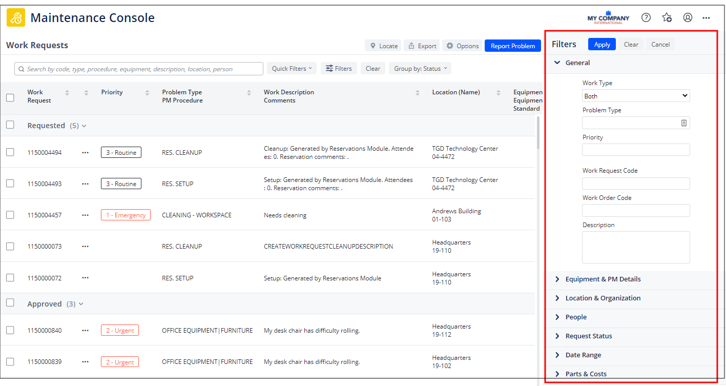 Search for Work Requests