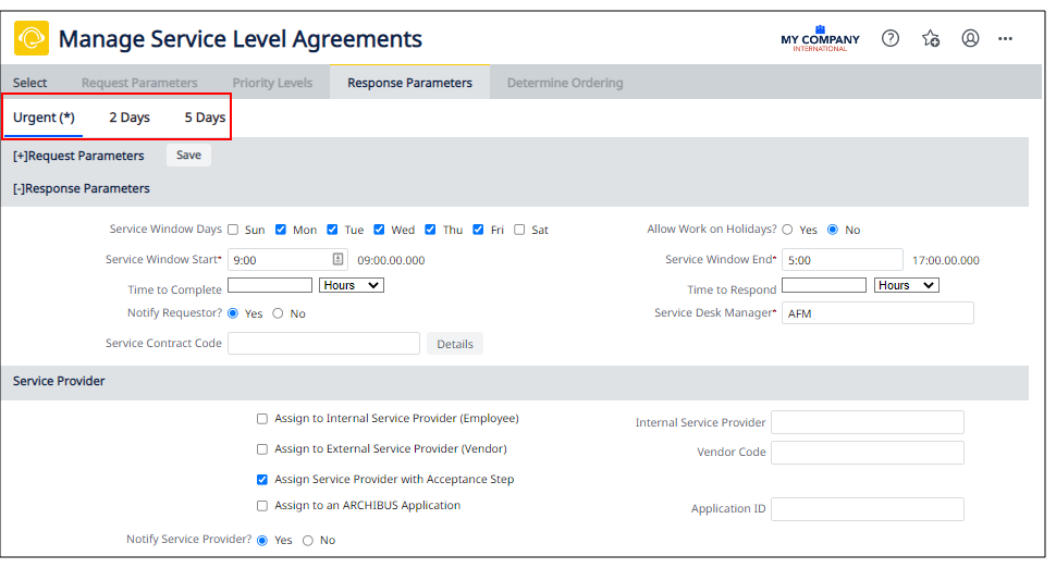 Setting Response Procedures for an SLA