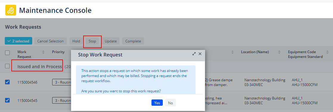 Canceling or Stopping Work