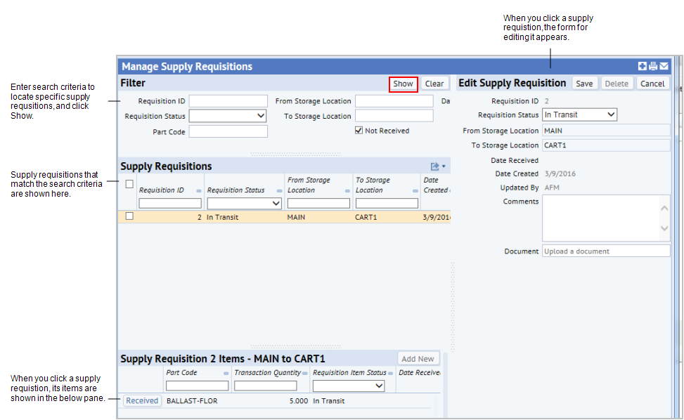Managing Supply Requisitions